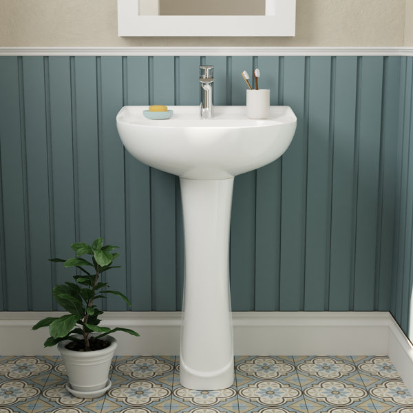 DeerValley 470mm White Vitreous China U-Shaped Pedestal Basin Bathroom Sink with Overflow ...